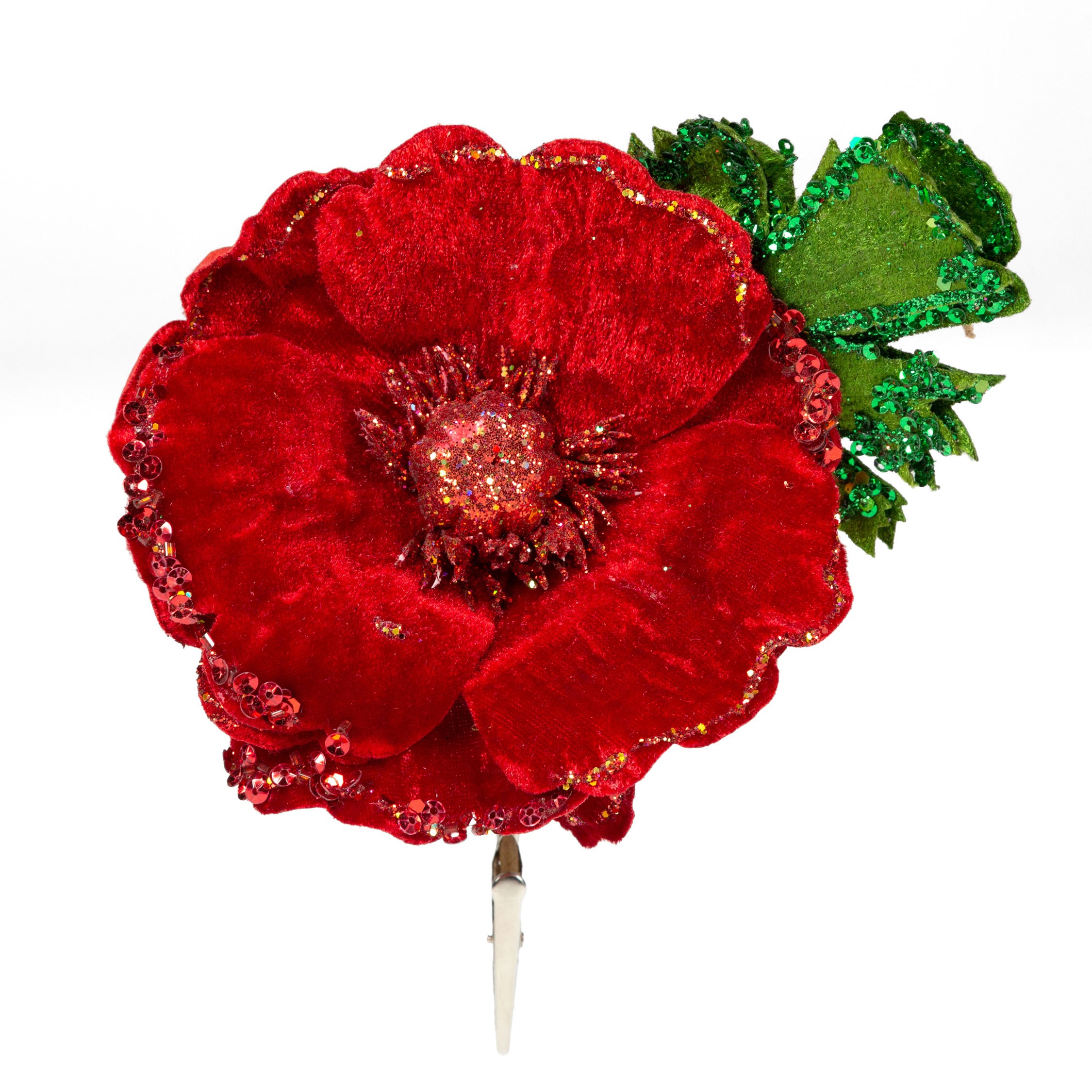 Fleur décorative en velours et paillettes rouge DEO4063466