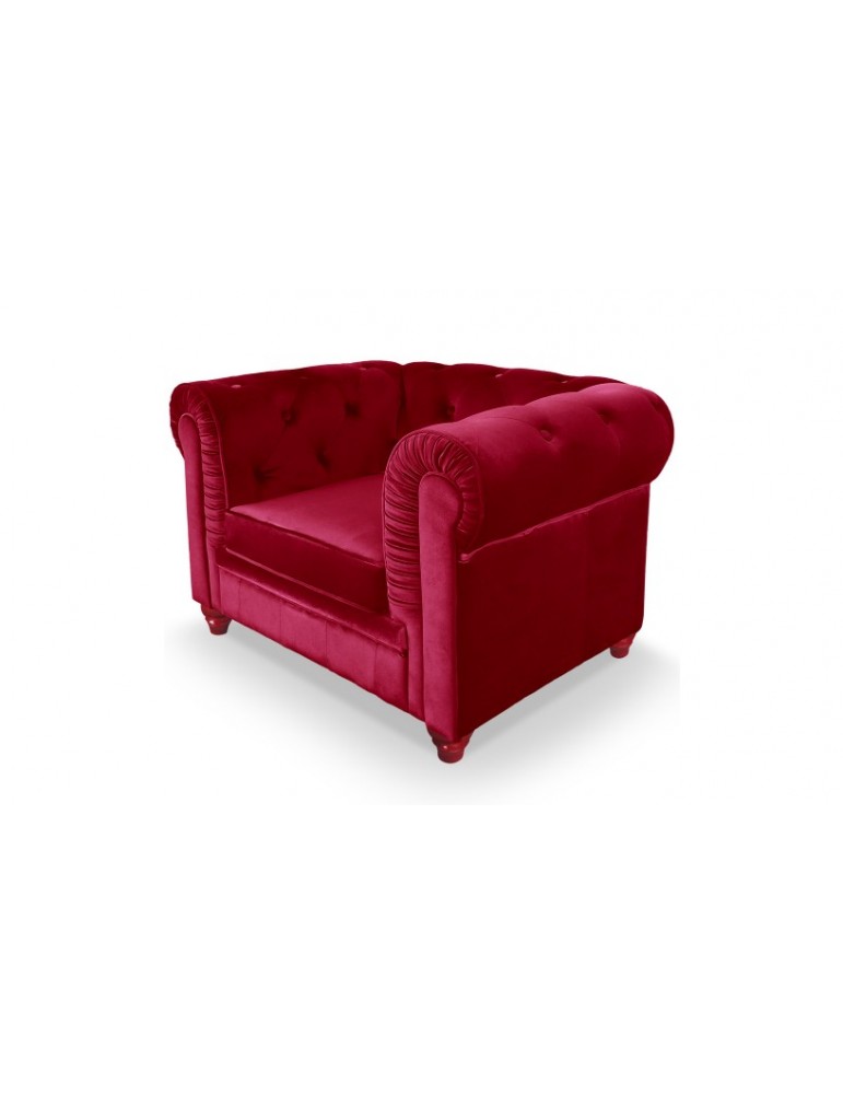 Fauteuil Chesterfield velours Rouge A605-V-1-Rouge